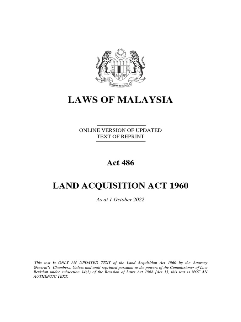 Land Acquisition Act 1960 Overview | PDF | Common Law | Government