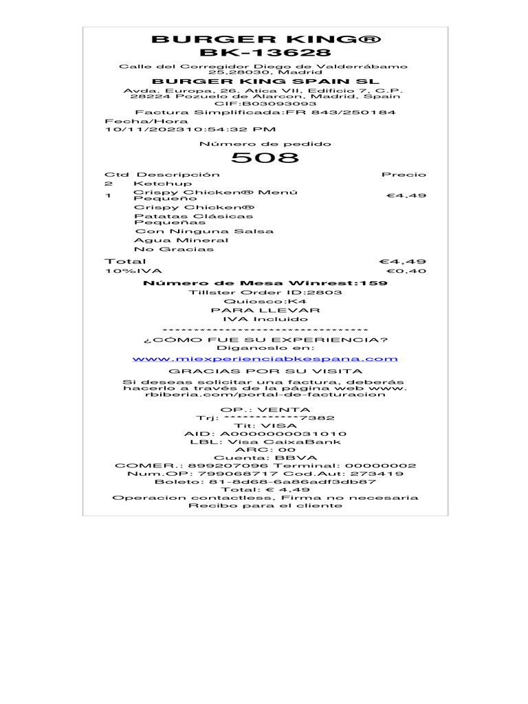 Burger+king Ticket N 508 225442 | PDF