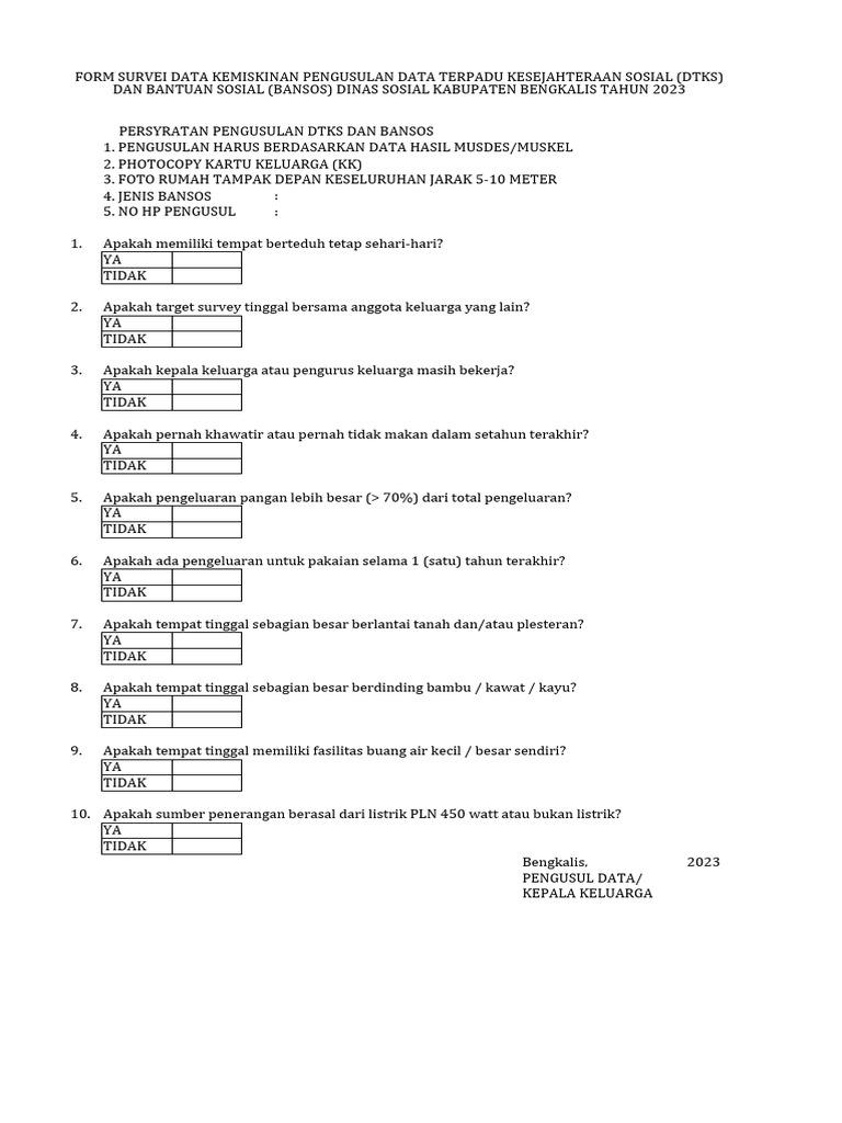 Persyaratan Pengajuan DTKS dan Bansos | PDF