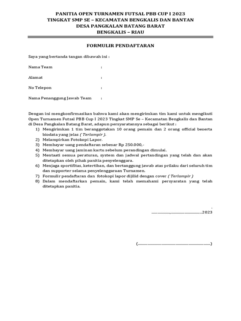 Formulir Pendaftaran Futsal | PDF