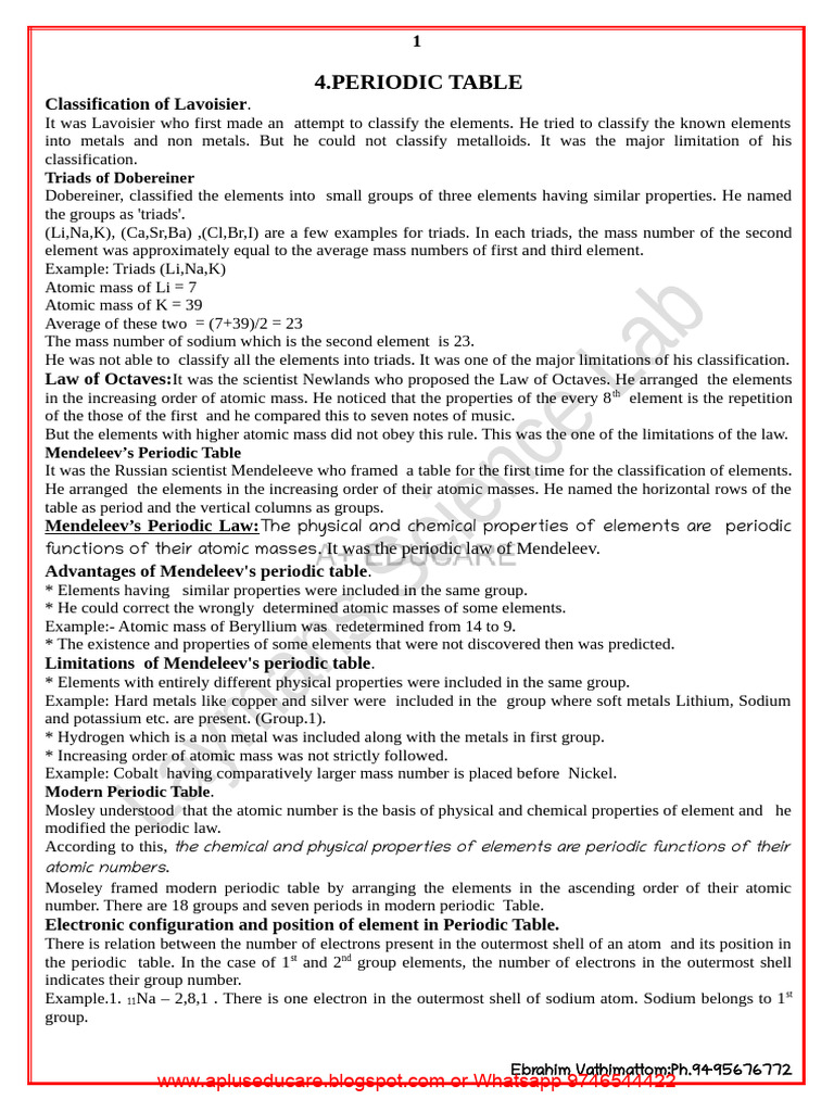 A+ Blog-Class-9-Chemistry-Chapter-4-Periodic Table - em Note | PDF ...