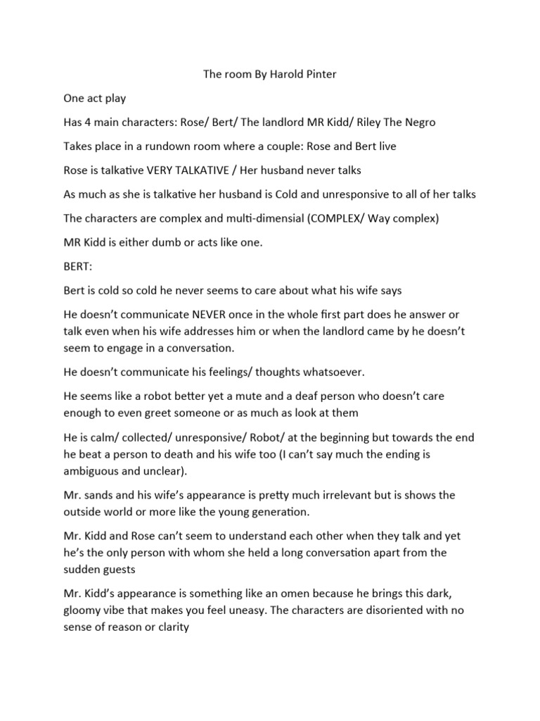 The Room by Harold Pinter | PDF