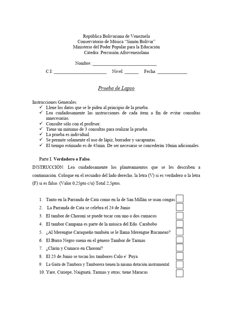 Prueba de Lapso | PDF | Instrumentos musicales