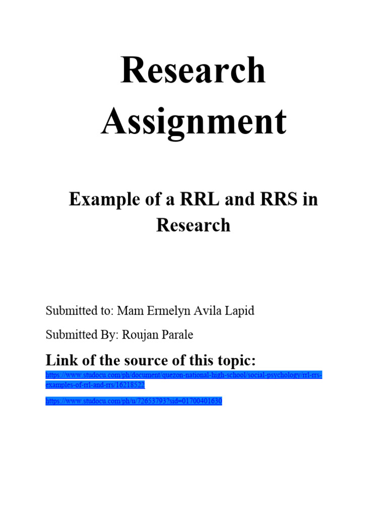 Research Assignment (RRS and RRL) | Download Free PDF | Employment ...