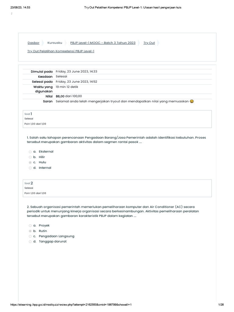 Ulasan Try Out PBJP Level-1 2023 | PDF