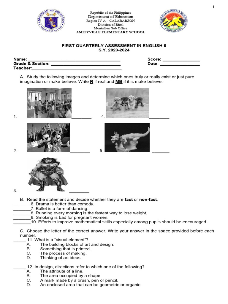 First Quarterly Assessment in English 6 | PDF | Color