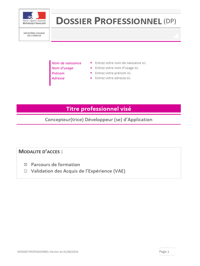 Dossier Professionnel CDA Exemple | PDF | Informatique | Génie logiciel