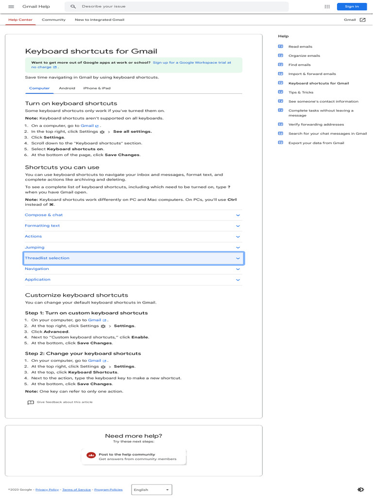 Keyboard Shortcuts For Gmail - Computer - Gmail Help | PDF | Gmail | Computer Keyboard
