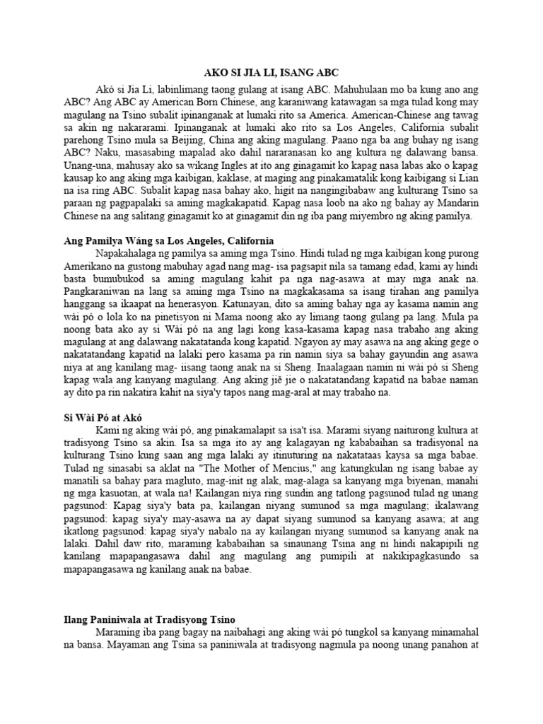 Ako Si Jia Li Isang ABC | PDF