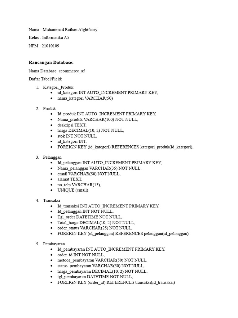 Rancangan Database Ecommerce - A5 | PDF | Komputer