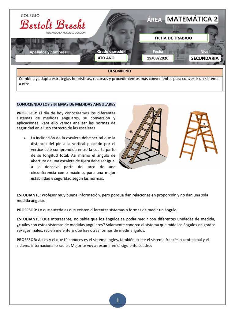 Ficha 4to Año Matemática 2 | PDF | Ángulo | Matemáticas