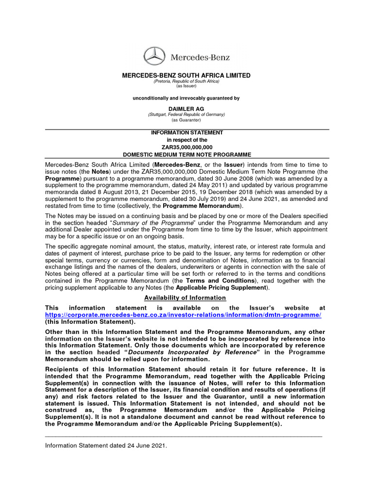 Mercedes Benz Information Statement - Executed 123273521 | PDF ...