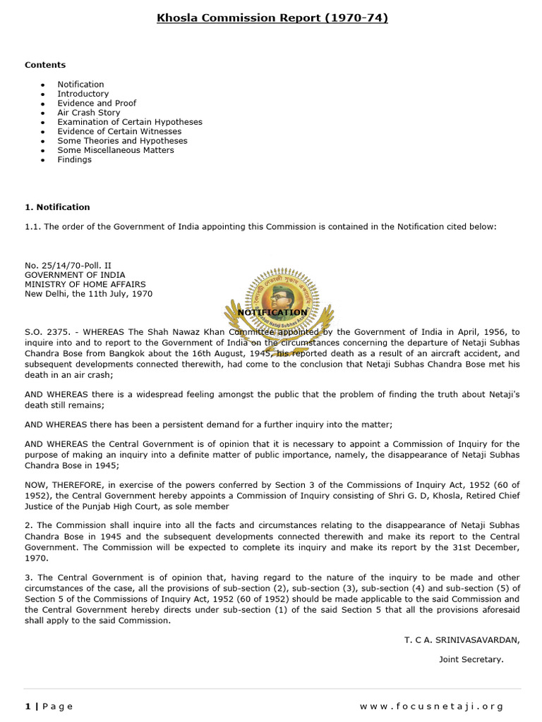 Khosla Commission Report | PDF | Mahatma Gandhi