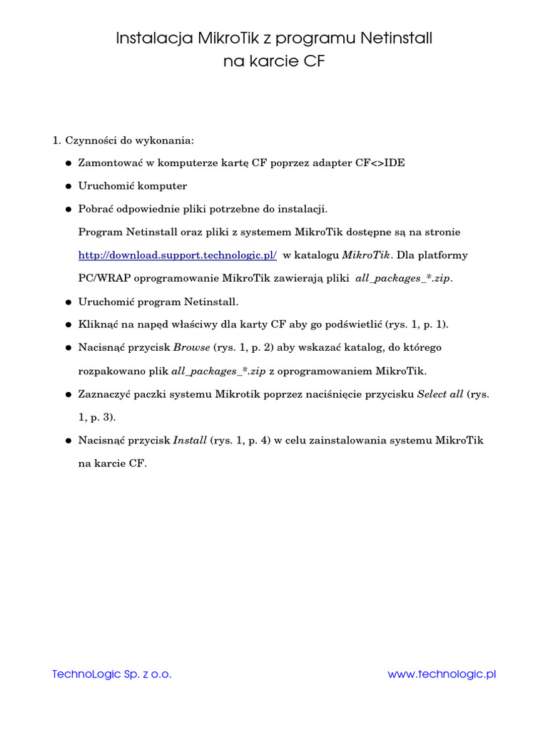 MikroTik - Netinstall - Instalacja Na CF | PDF