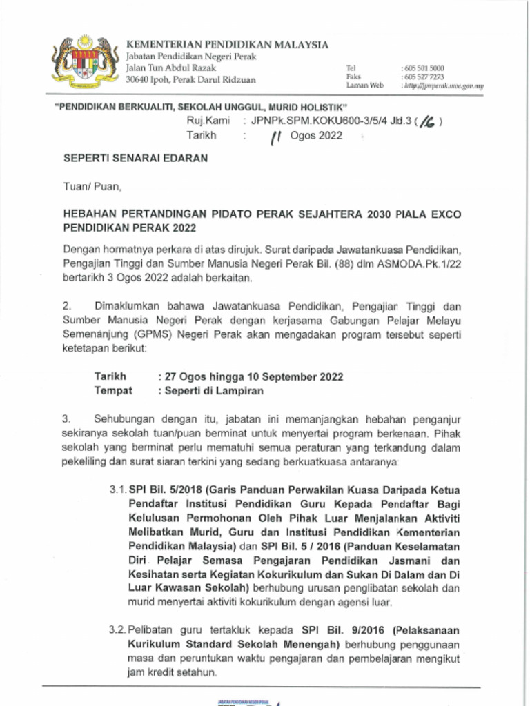 Pertandingan Pidato Perak Sejahtera 2030 Piala Exco Pendidikan Perak | PDF
