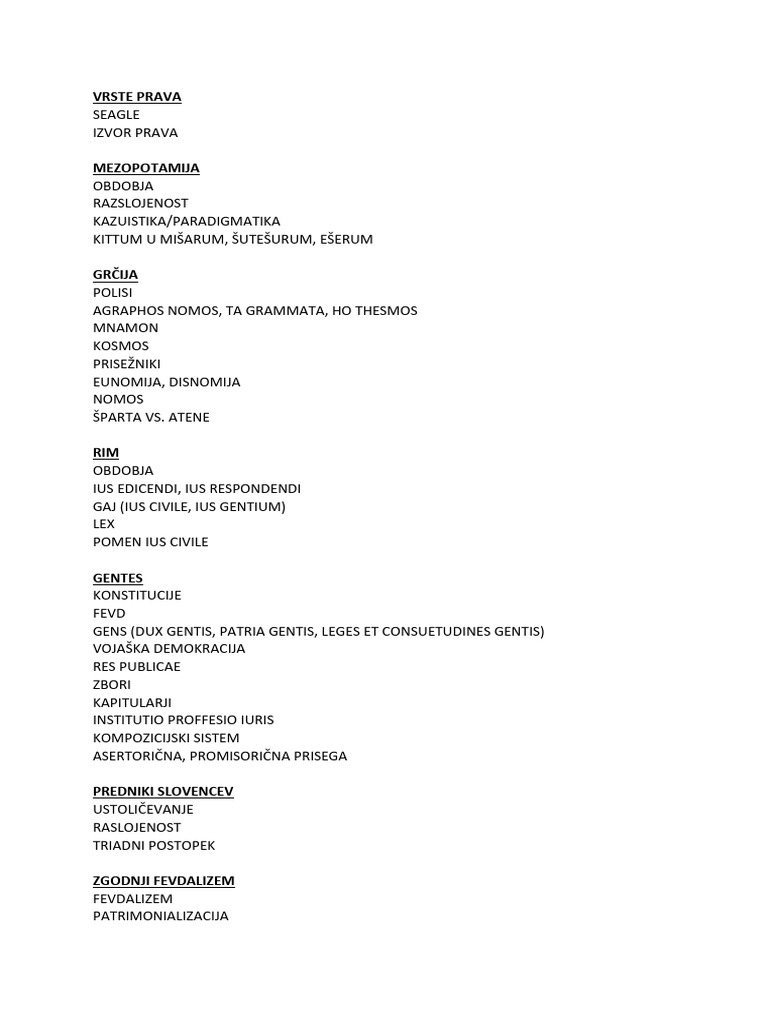 Zgo, Kljucne Besede Za Pripravo Na Izpit | PDF