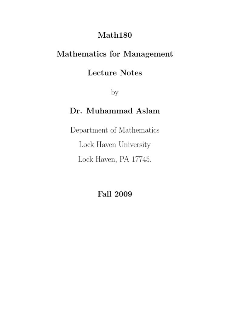 Mathematics For Management | PDF | Matrix (Mathematics) | System Of Linear Equations