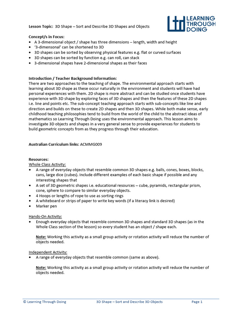 3D Shape Sort and Describe 3D Shapes and Objects Lesson | Download Free ...