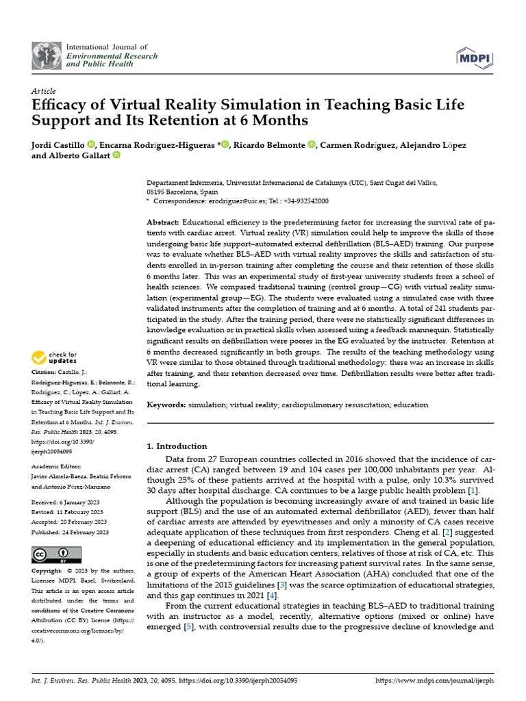 Efficacy of Virtual Reality Simulation in Teaching Basic Life Support ...