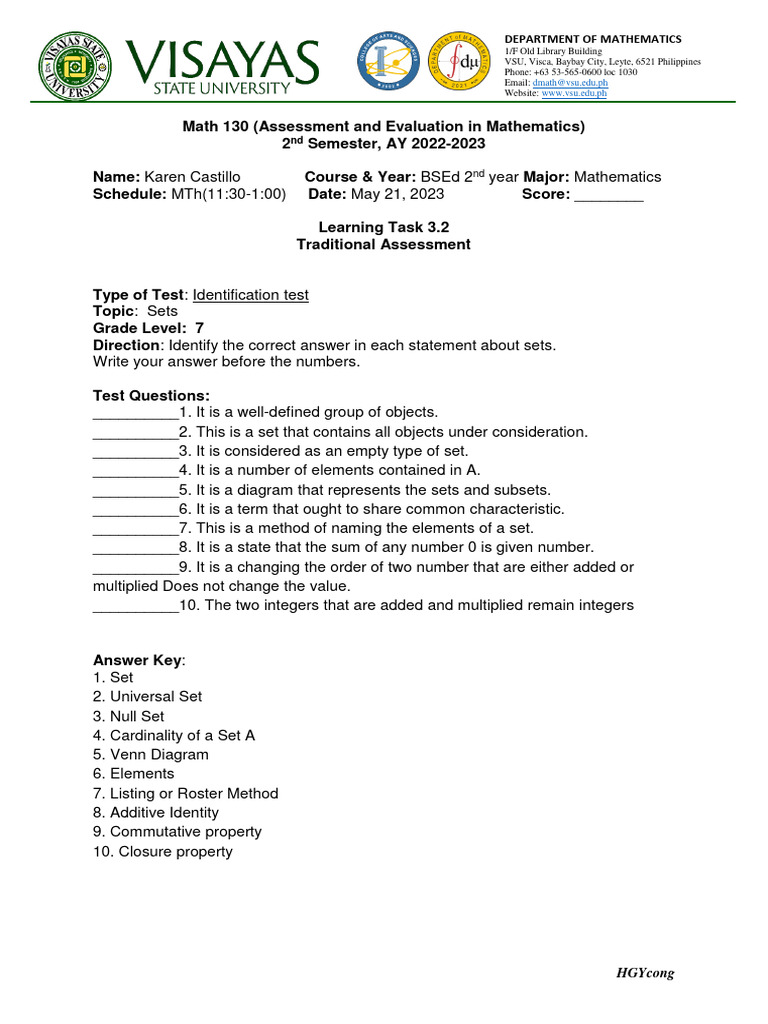 Math 130 Identification | PDF