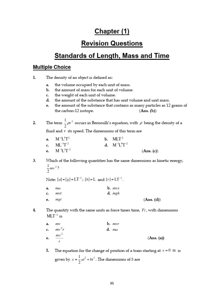 Chapter (1) Revision Questions | PDF | Force | Classical Mechanics