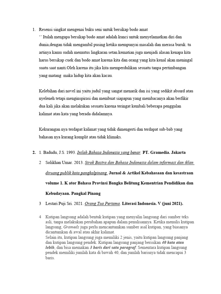 Resensi Singkat Mengenai Buku Seni Untuk Bersikap Bodo Amat | PDF | Seni & Disiplin Bahasa ...