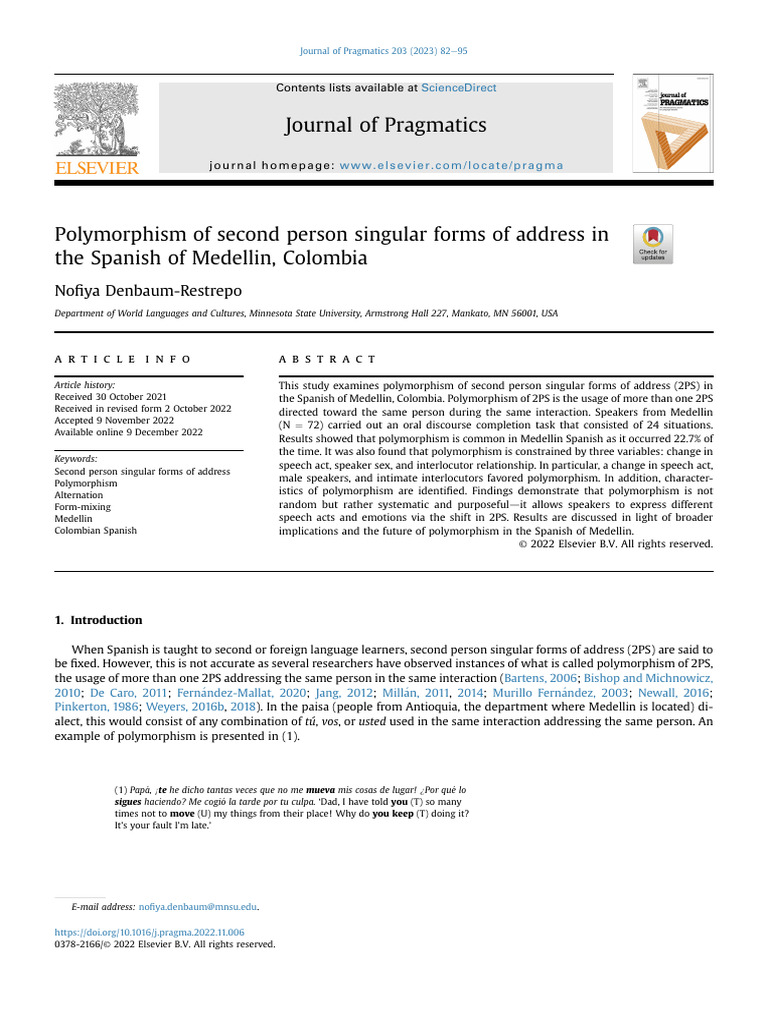 Polymorphism of Second Person Singular Forms of Address | PDF | Spanish ...