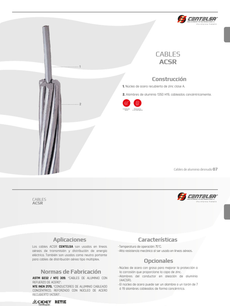 Centelsa Cables de Alimunio Desnudo Cables Acr | PDF | Acero | Aluminio