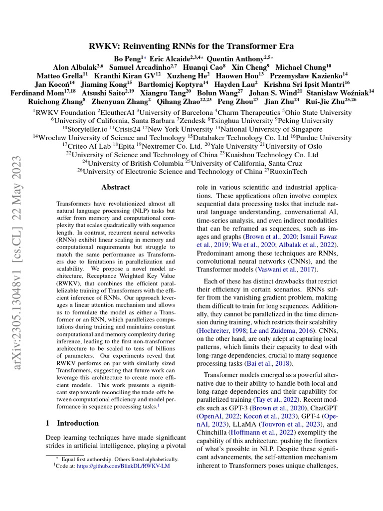 RWKV - Reinventing RNNs For The Transformer Era | PDF | Machine ...