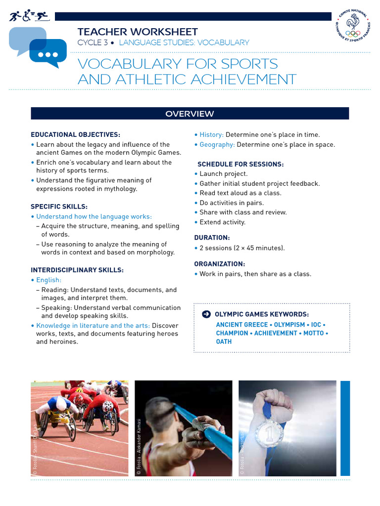 Vocabulary For Sports Olympic Games | PDF | Olympic Games | Sports
