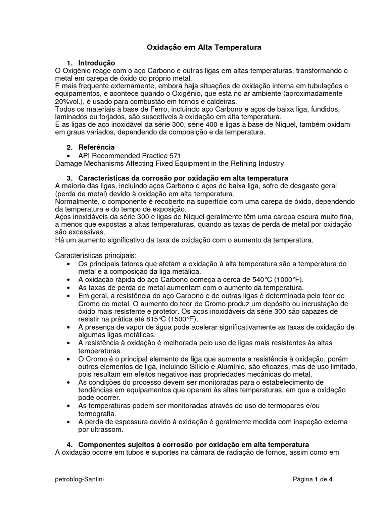 Oxidação em Alta Temperatura | PDF | Liga | Aço