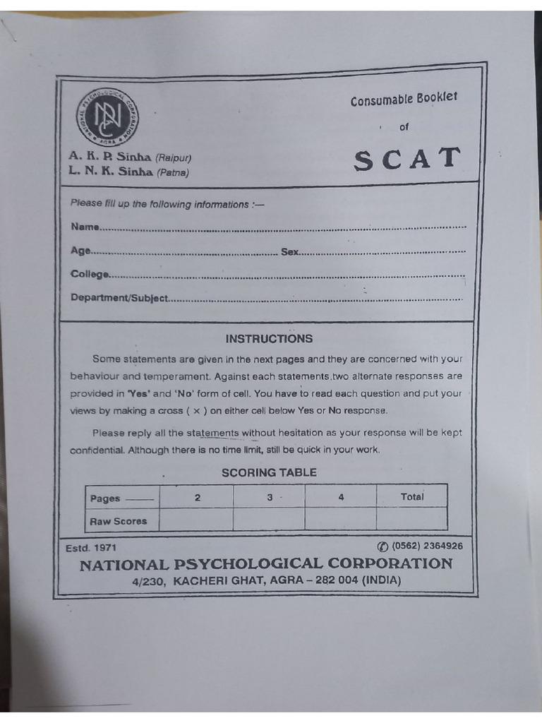 SCAT Manual Respo Sheet | PDF