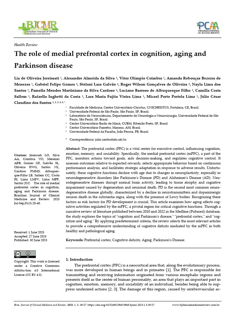 The Role of Medial Prefrontal Cortex in Cognition | PDF | Prefrontal Cortex | Executive Functions