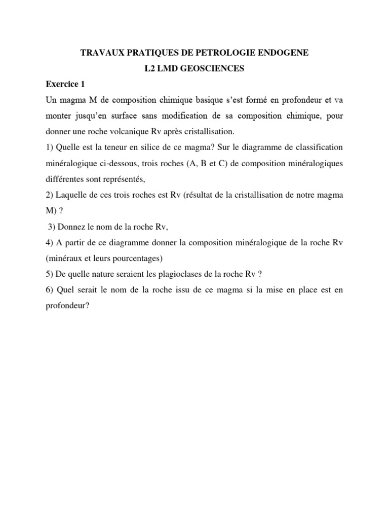 Exercices de Pétrologie Endogène | PDF