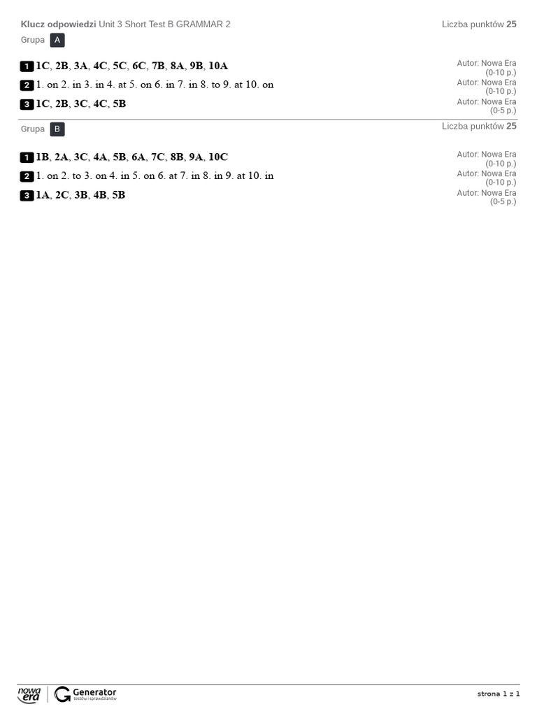 Unit 3 Short Test B Grammar 2 Klucz Odpowiedzi Pdf