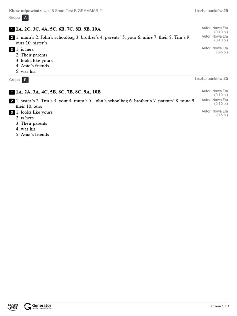 English Grammar Test Answers | PDF