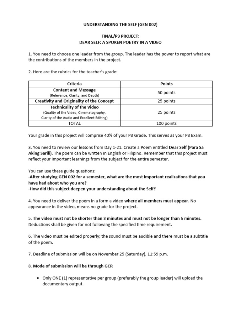 P3 Final Gen 002 Project Dear Self Spoken Poetry in A Video | PDF | Human Communication