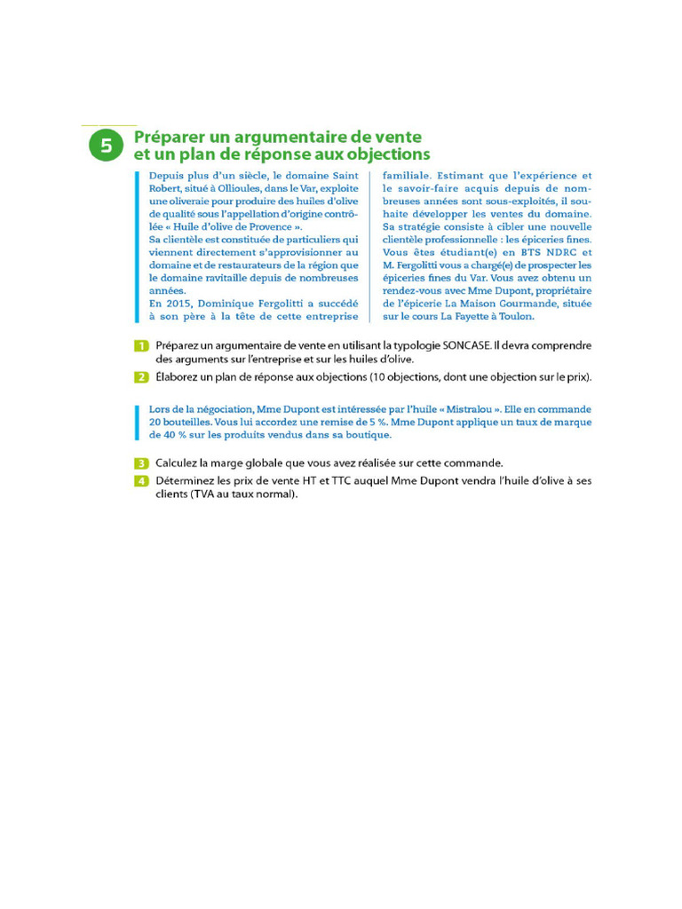 Exercice Préparer Un Argumentaire de Vente Et Un Plan de Réponse Aux Objections | PDF