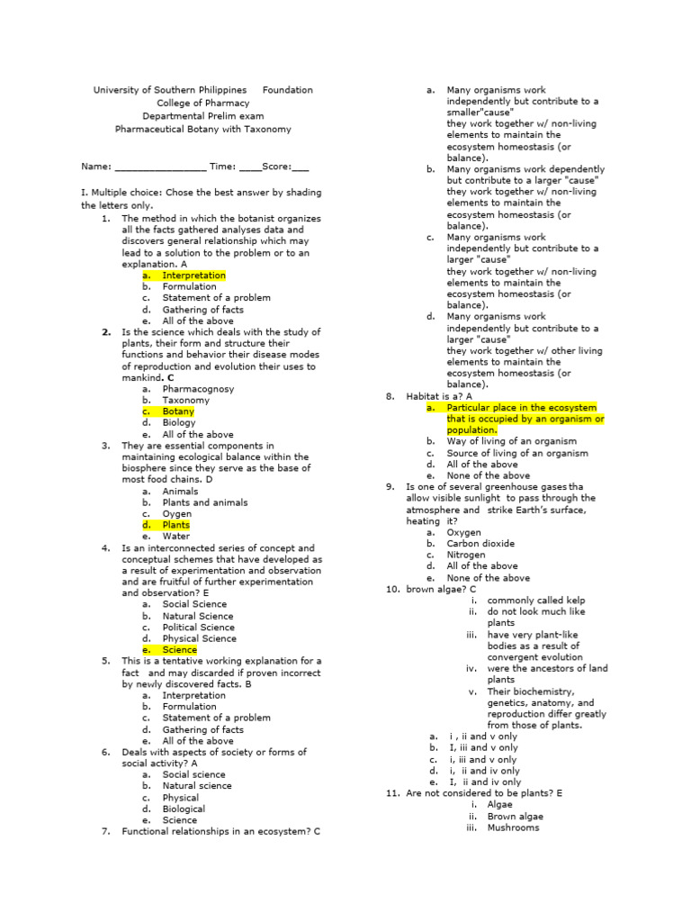 Prelim 2 Ndsem 2019 | PDF | Plants | Botany