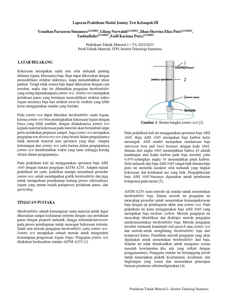 Laporan Praktikum Jominy Test AISI 1045 | PDF