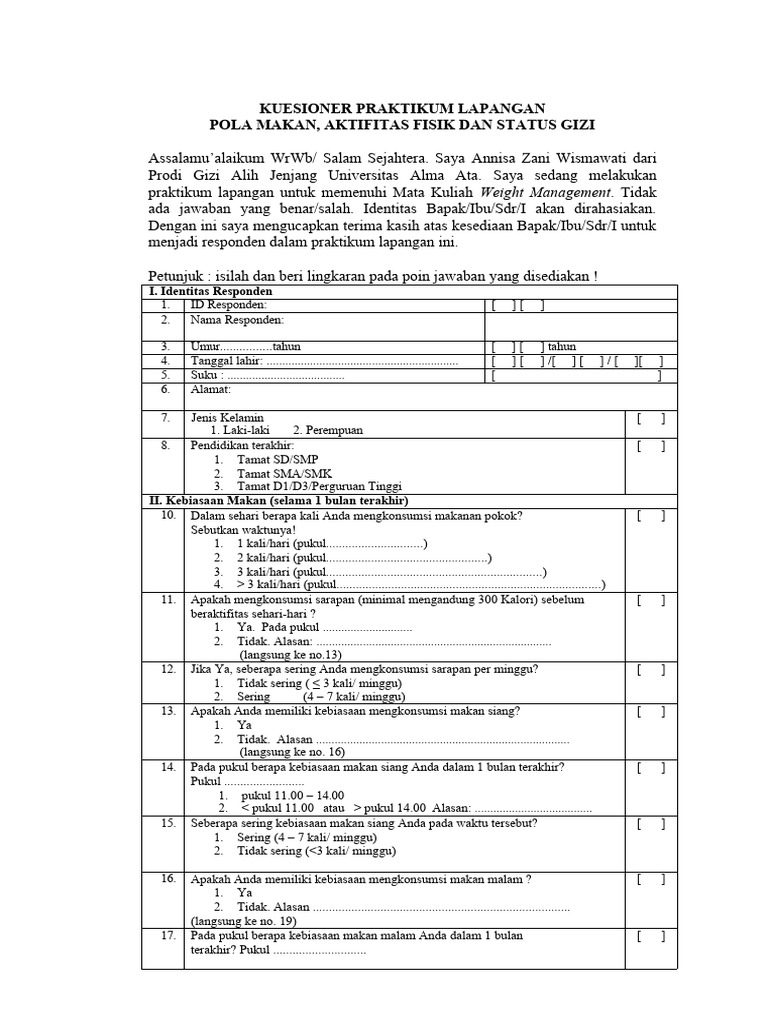 Kuesioner Dan Pretest | PDF
