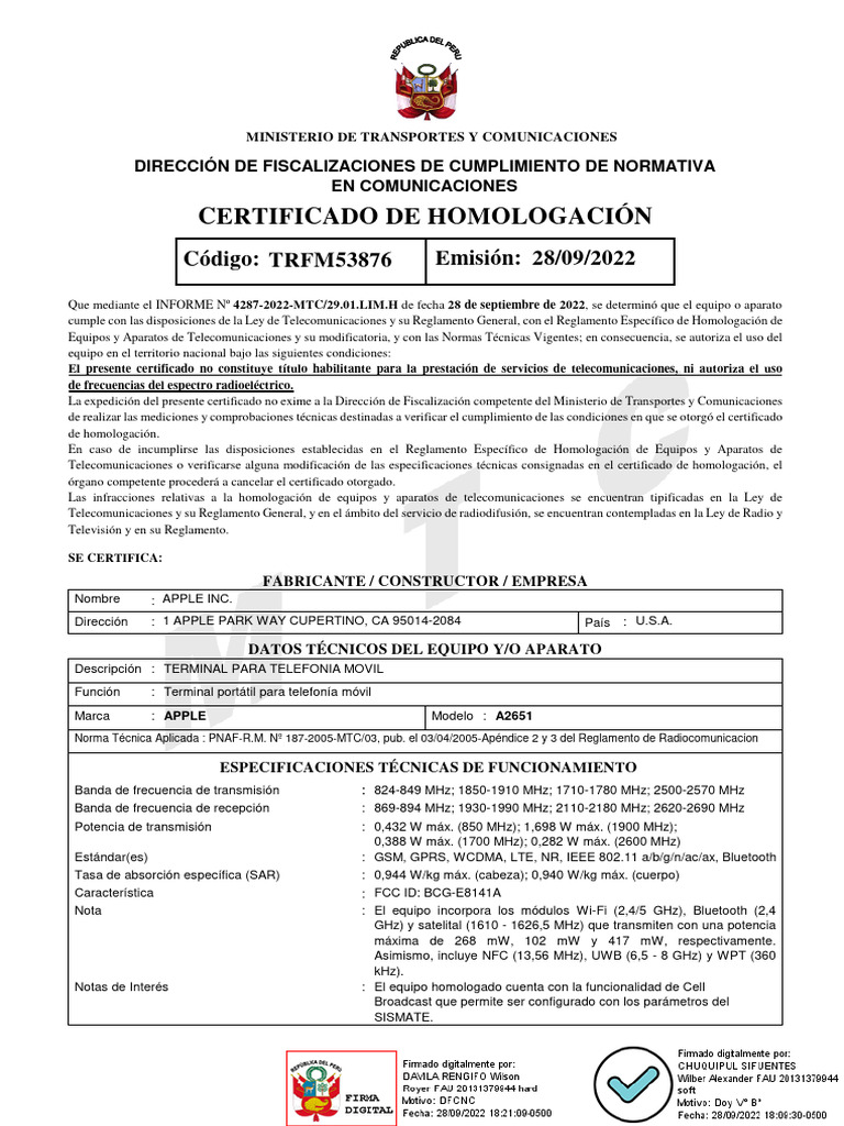 Homologacion de Iphone 14 promaAX | PDF | Telecomunicaciones ...