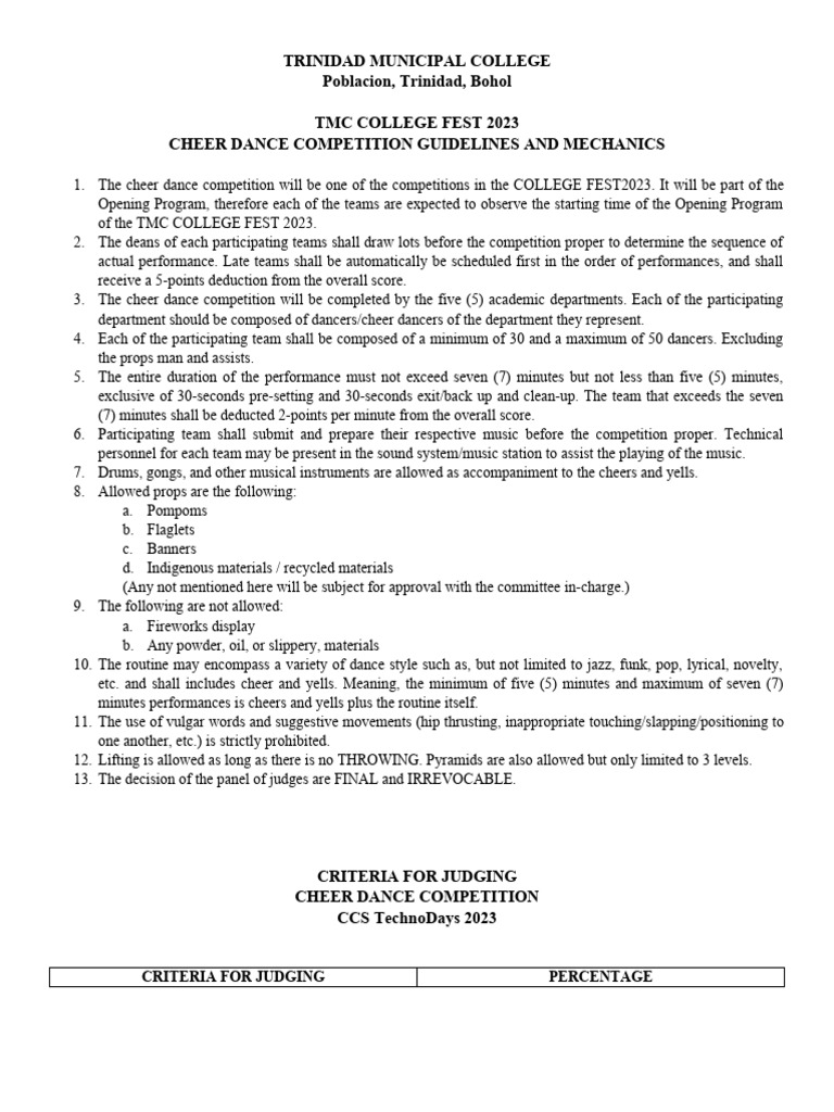 TMC Cheer Dance Guidelines and Mechanics | PDF | Dances | Entertainment