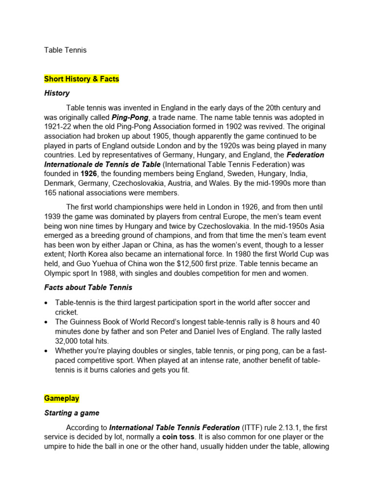 Table Tennis Draft | PDF | Table Tennis | Sports Table Tennis Draft | PDF | Table Tennis | Sports