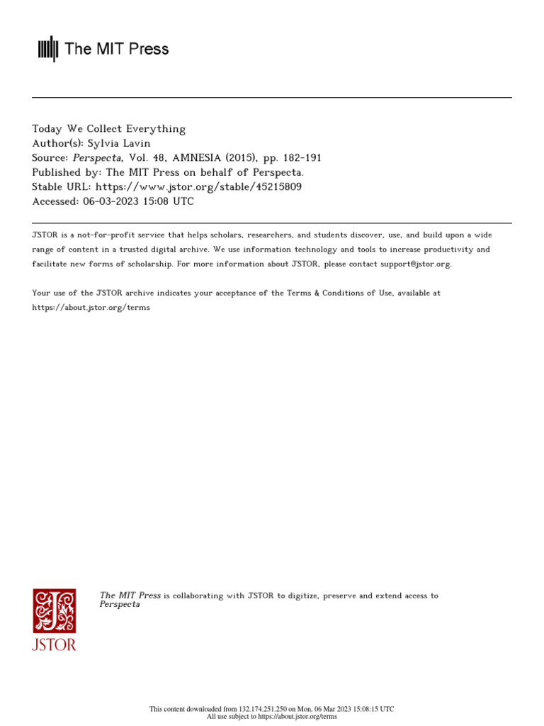 SYLVIA LAVIN - Today We Collect Everything (2015) | PDF | Jacques Derrida | Aesthetics