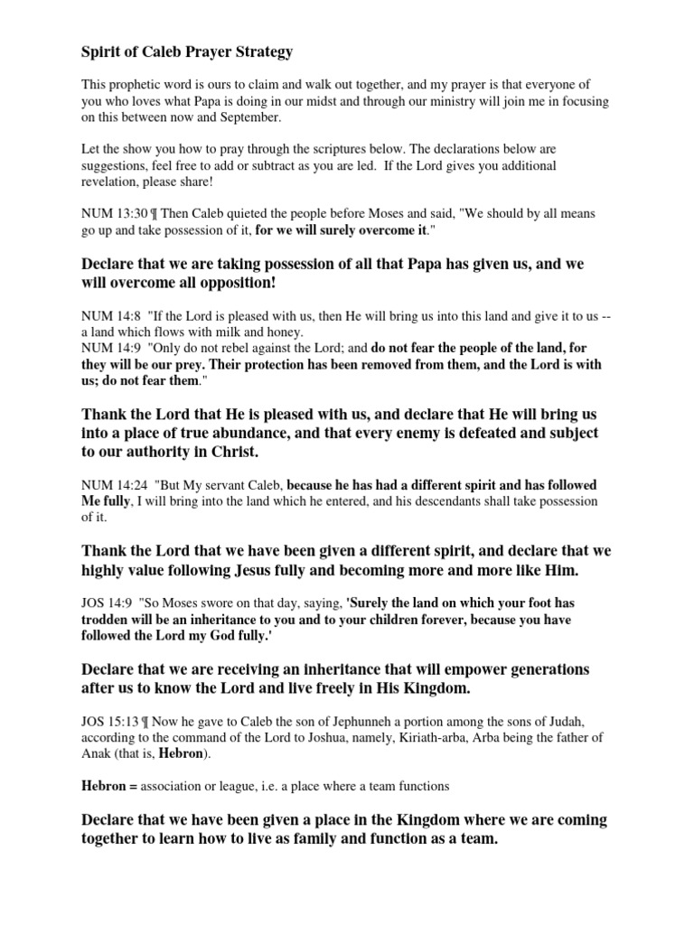 Spirit of Caleb Prayer Strategy | Download Free PDF | Jesus | Prayer