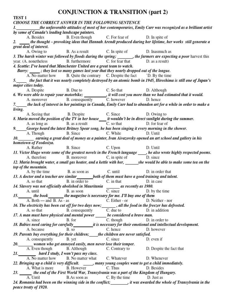 Conjunction and Transition (VB 91,92) | PDF
