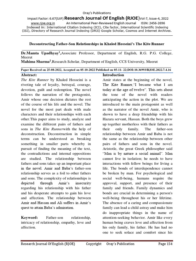 Deconstructing Father-Son Relationships in Khaled Hosseini's The Kite ...