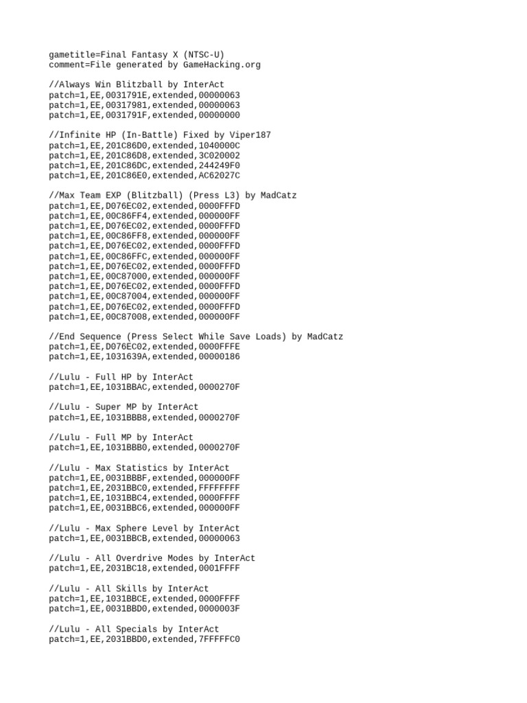 Final Fantasy X Cheat Codes Guide | PDF | Fantasy | Role Playing Video ...