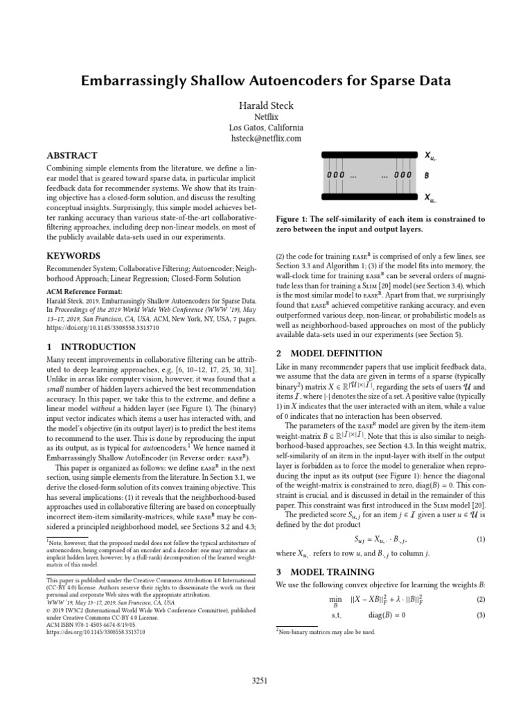 Embarrassingly Shallow Autoencoders For Sparse Data | PDF | Matrix (Mathematics) | Mathematical ...